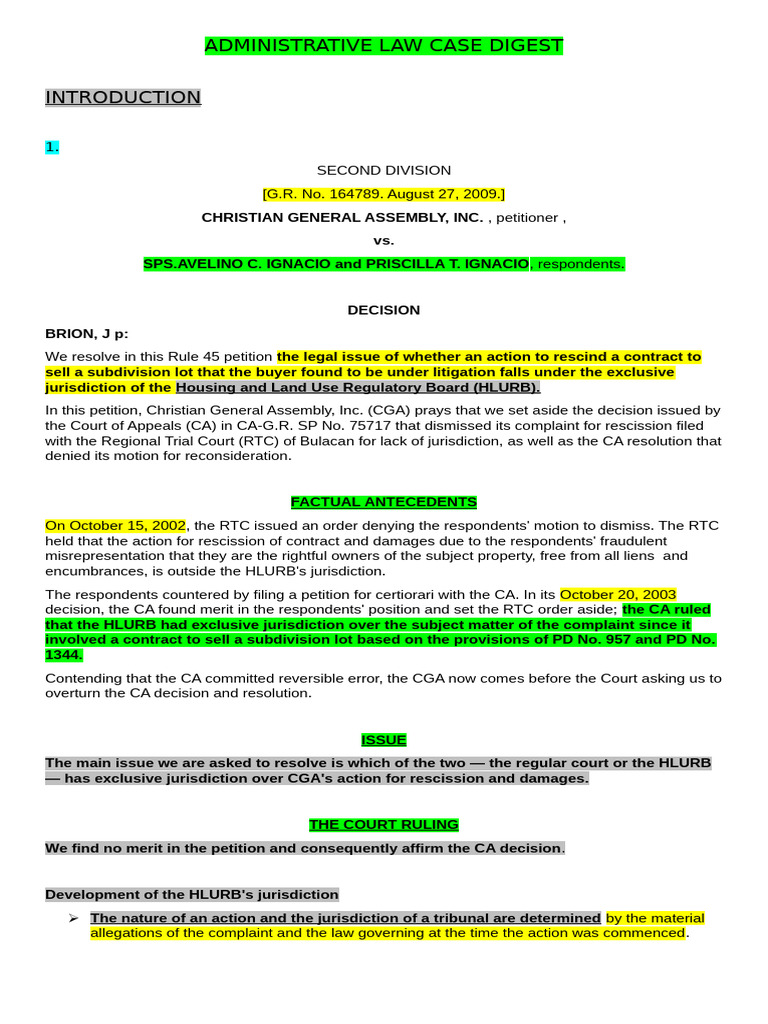 Administrative Law Case Digest | PDF | Jurisdiction | Complaint