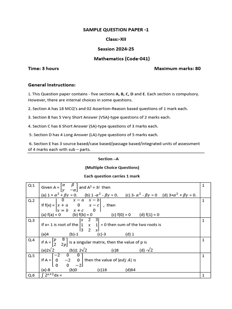 Maths Sample Paper 1 | PDF | Function (Mathematics) | Equations