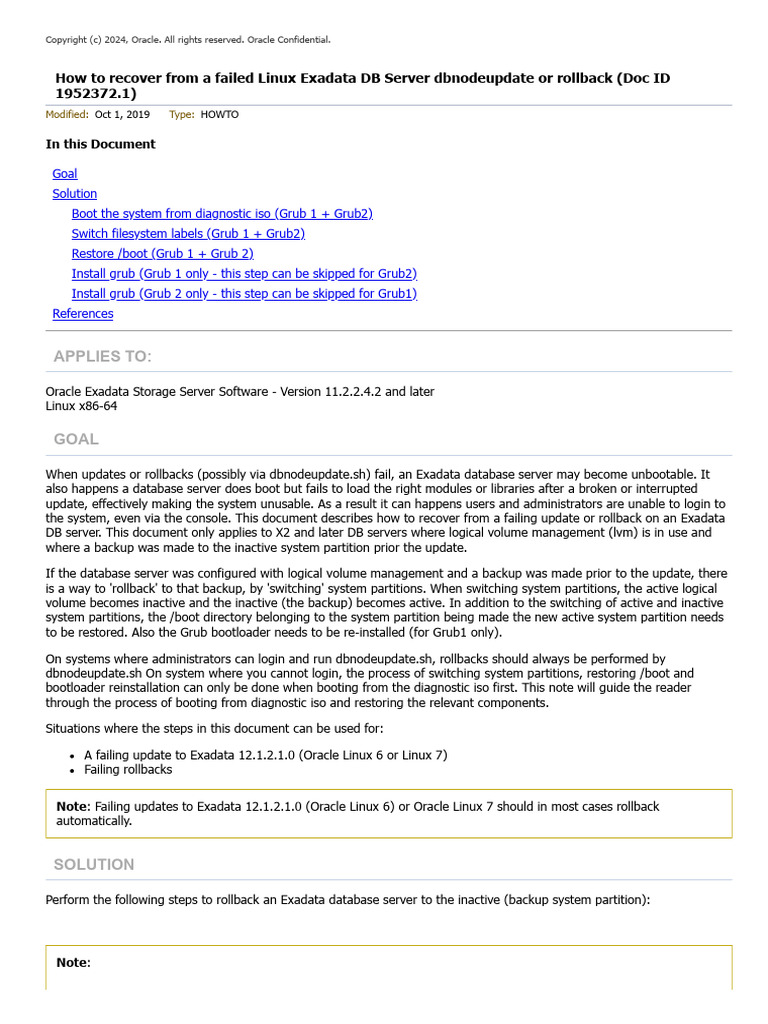 How To Recover From A Failed Linux Exadata Db Server Dbnodeupdate Or