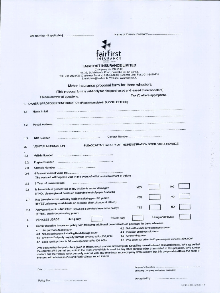 Motor Proposal Form Tuk | PDF
