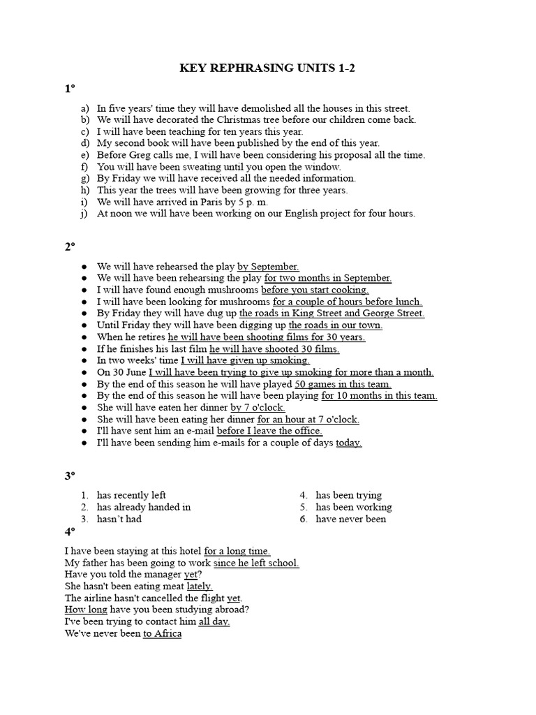 KEY REPHRASING UNITS 1-2 | PDF