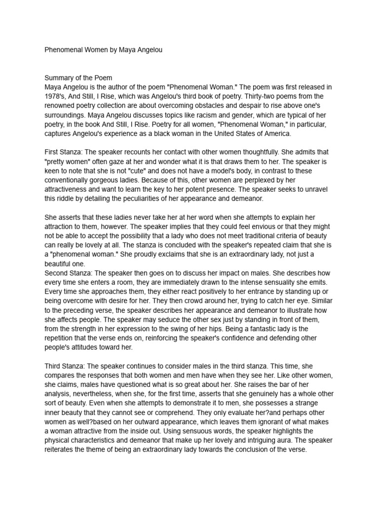 Maya Angelou's Phenomenal Woman Poem | PDF | Poetry