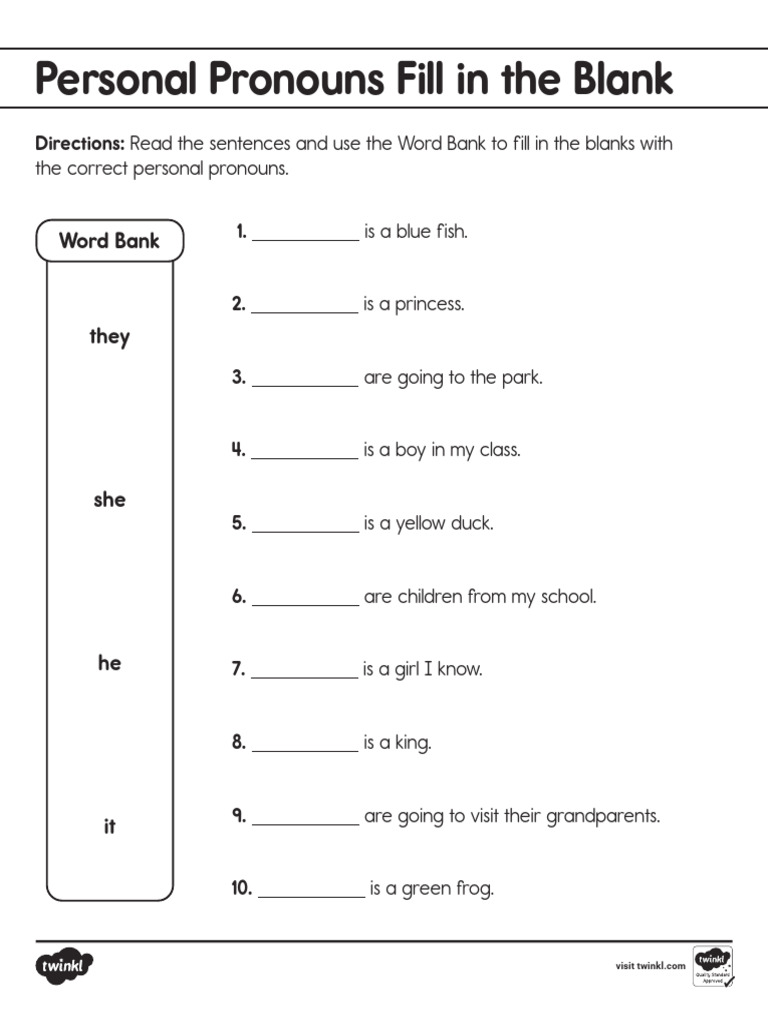 Personal Pronouns Fill in The Blank Activity | PDF