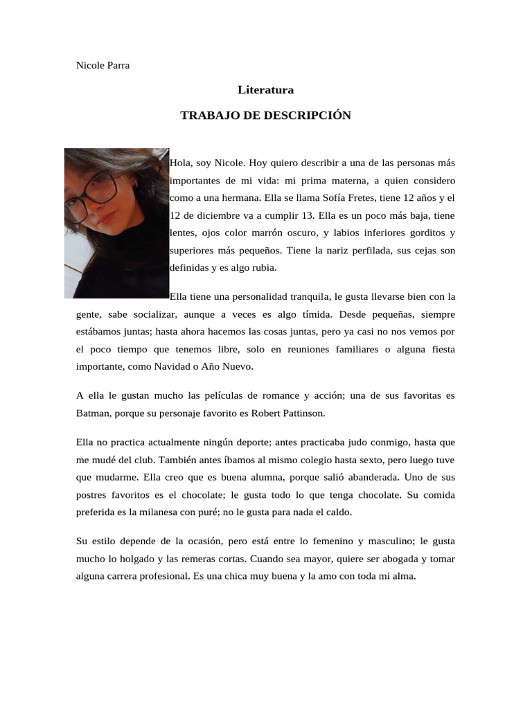 Descripción de mi prima Sofía | PDF