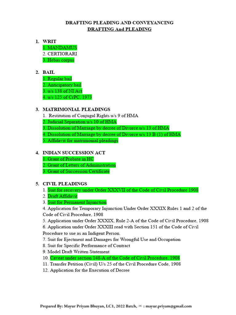 DRAFTING & PLEADINGS | PDF | Bail | Probate