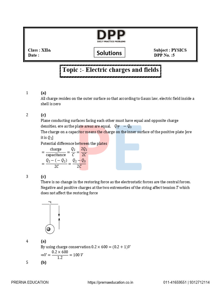 Physics DPP for Class XII Students | PDF | Capacitor | Capacitance