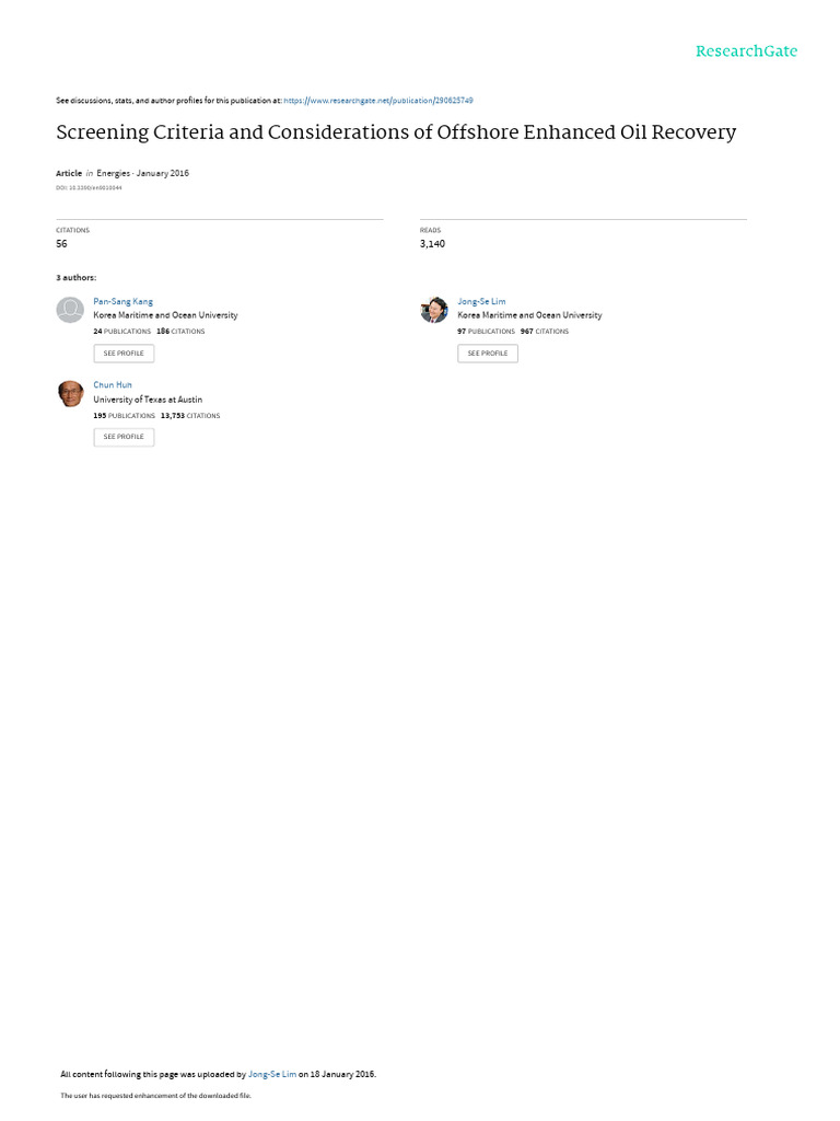 Offshore EOR Screening Guide | PDF | Enhanced Oil Recovery | Petroleum Reservoir