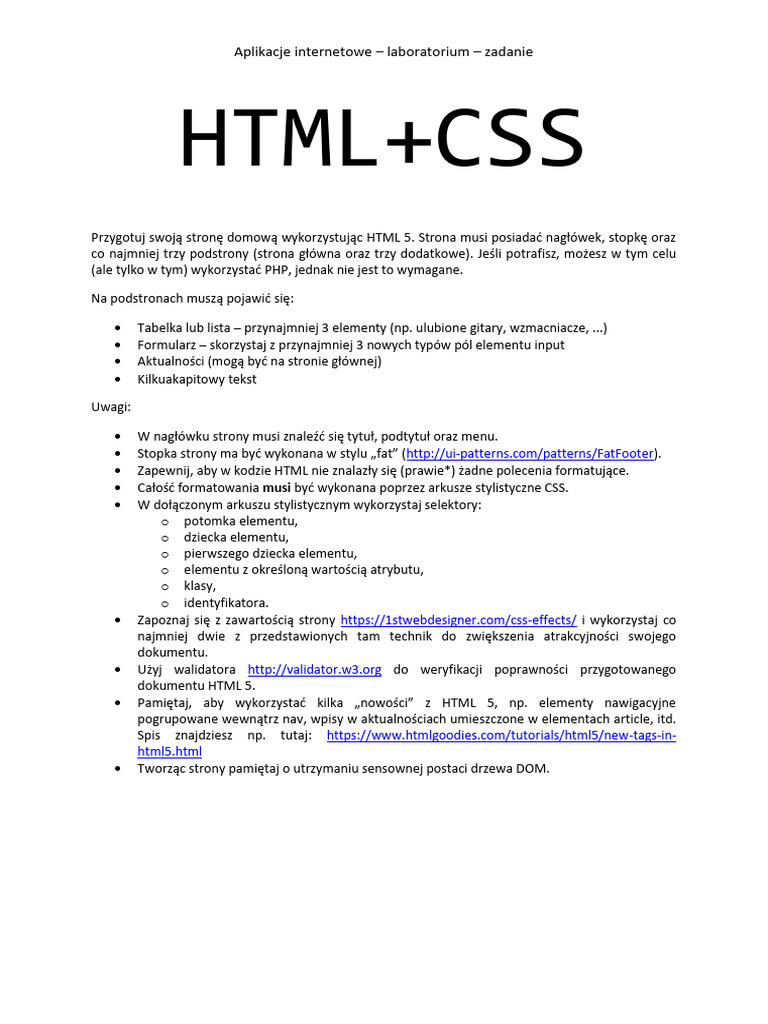Zadanie HTML-1 | PDF