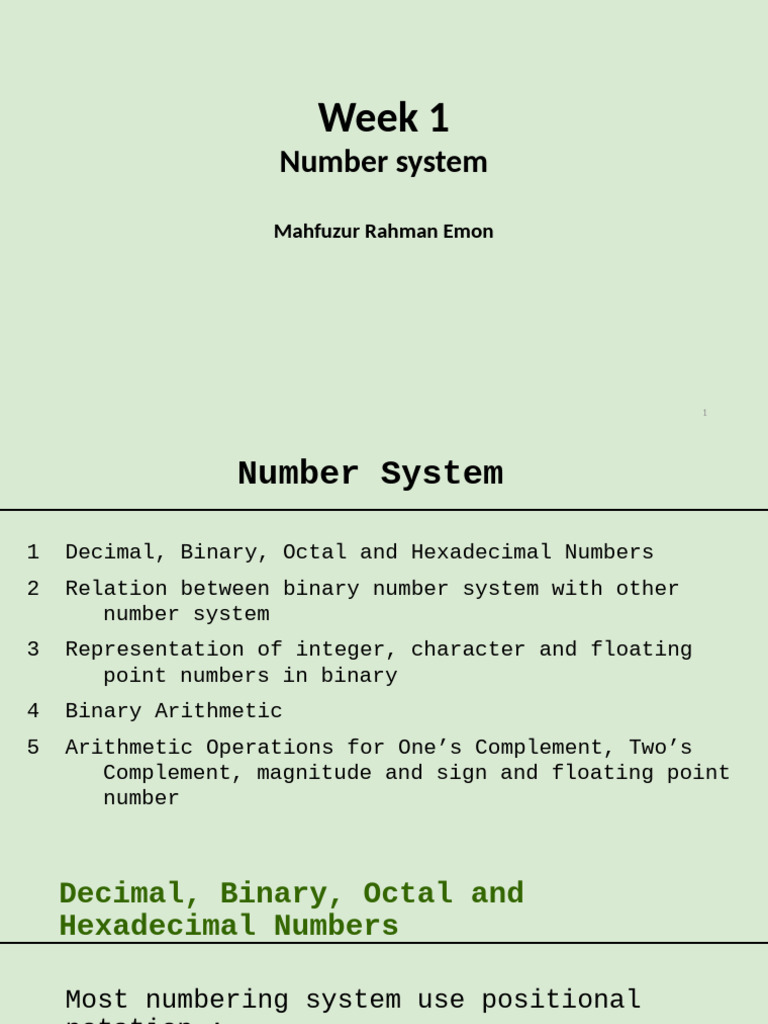Week 1 Number System | PDF | Theory Of Computation | Arithmetic