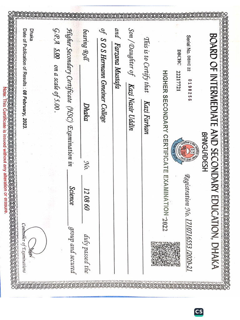 HSC Certificate | PDF