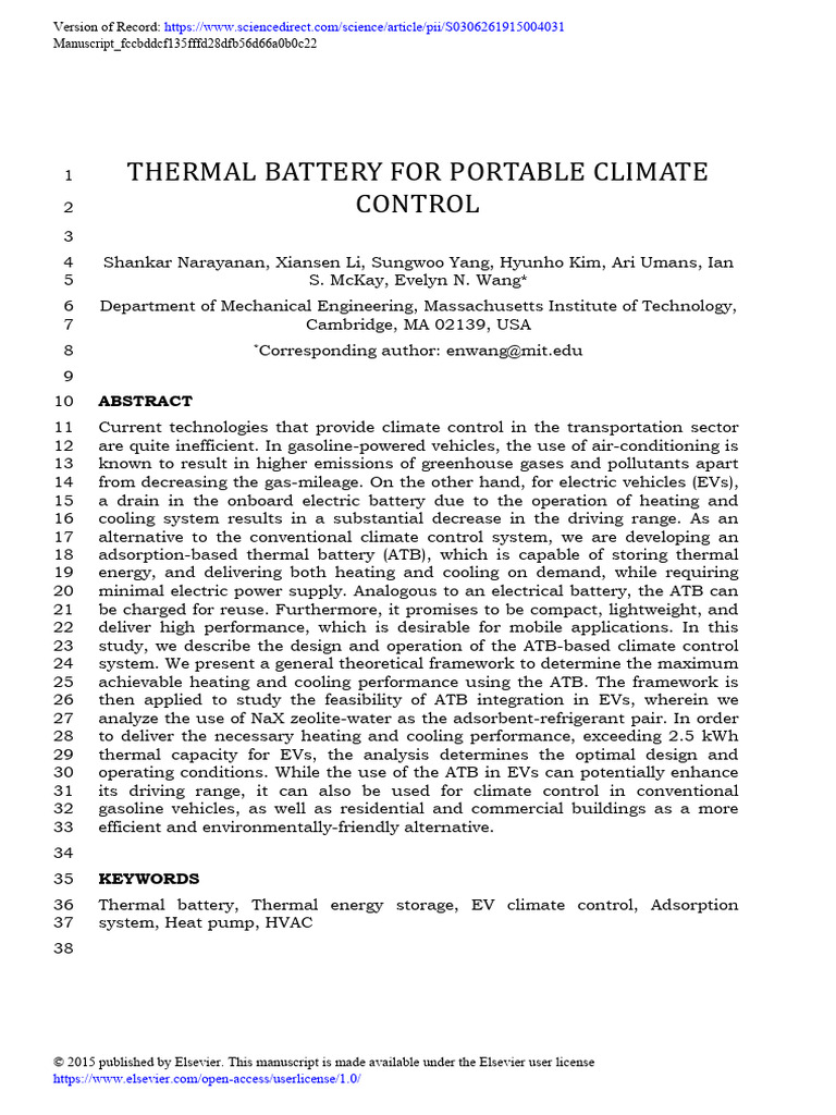 Thermal Battery For Portable Climate Control | PDF | Adsorption | Heat