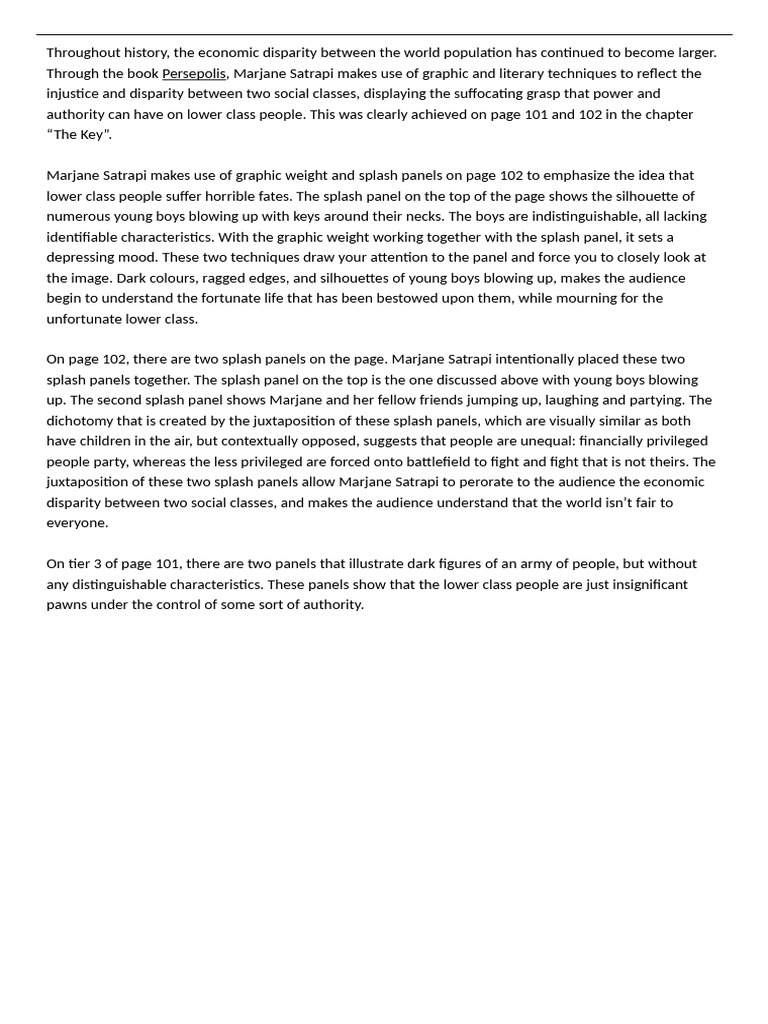 Economic Disparity in Persepolis Analysis | PDF