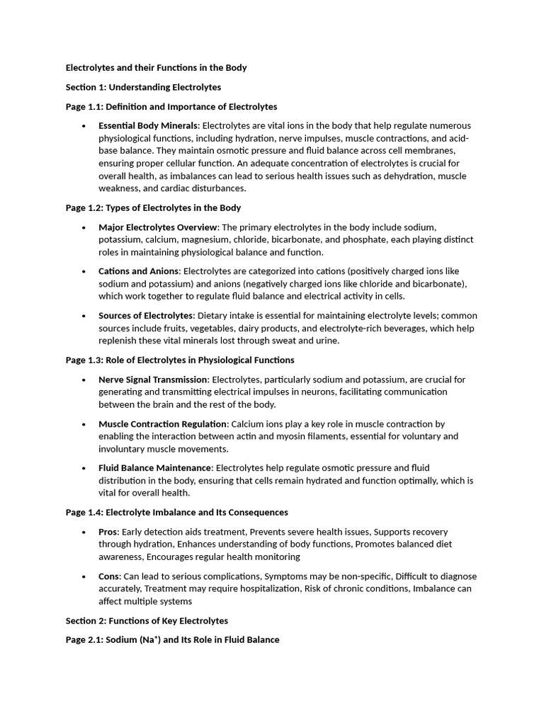 Electrolytes and Their Functions in The Body Narration 1 | PDF ...