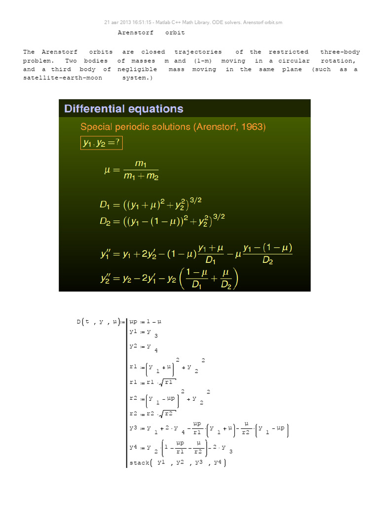 Matlab C__ Math Library. ODE solvers. Arenstorf orbit | PDF | Physical Phenomena | Gravity