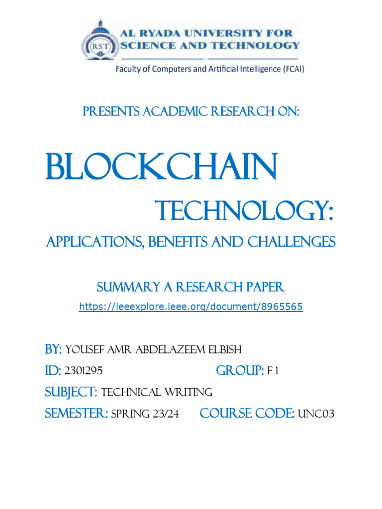 Blockchain Technology - Applications, Benefits and Challenges (Summary A Research Paper) | PDF ...