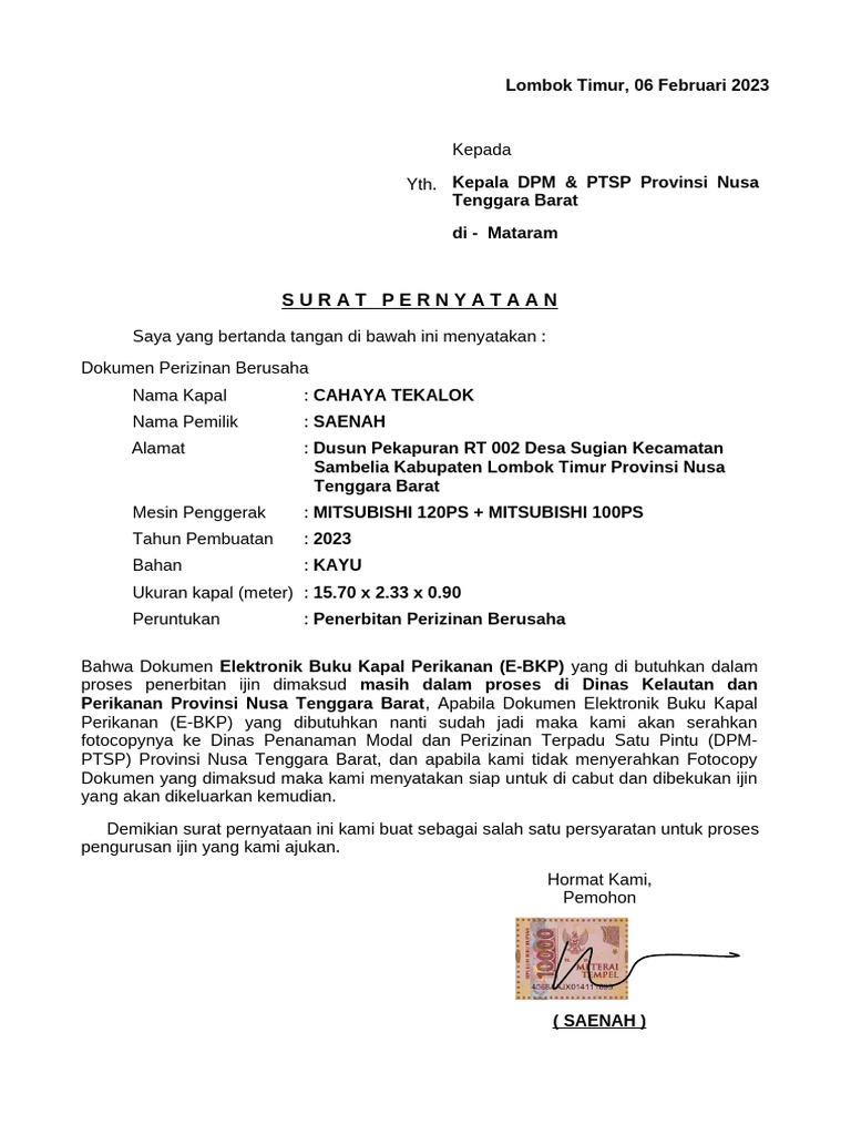 SURAT PERNYATAAN E-BKP (1) | PDF