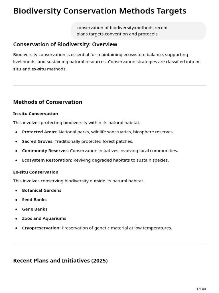 Biodiversity Conservation Methods Targets | PDF | Global Environment ...