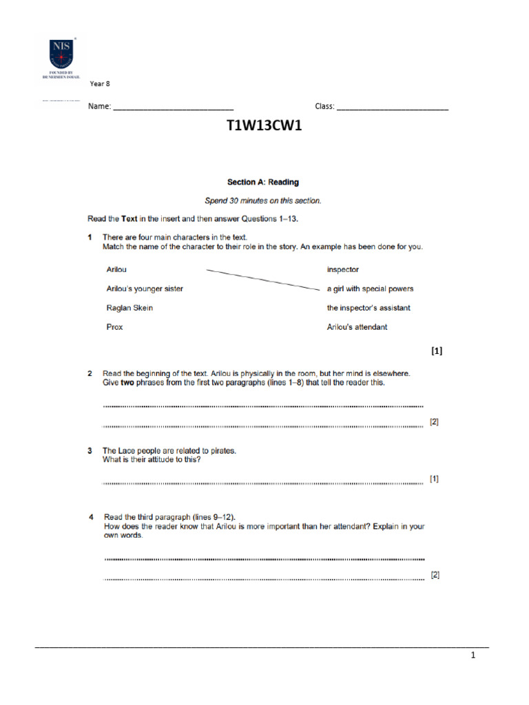 Year 8 English Exam Questions | PDF