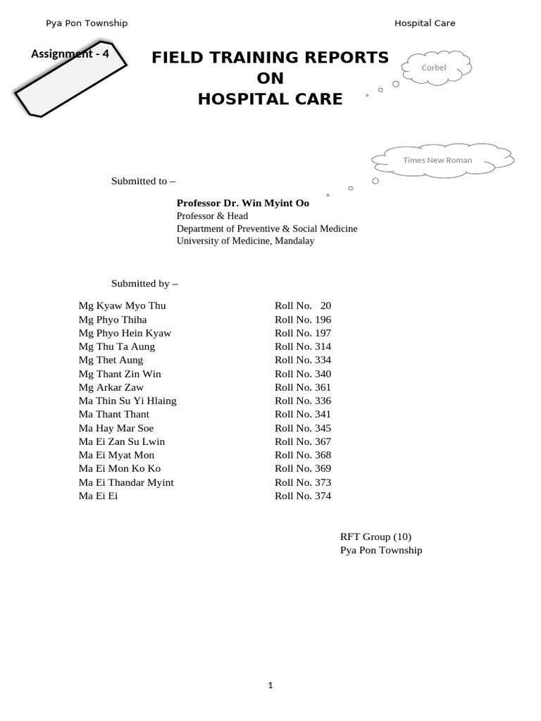 Assignment 4 - Field Training Report | PDF | Public Health | Preventive ...