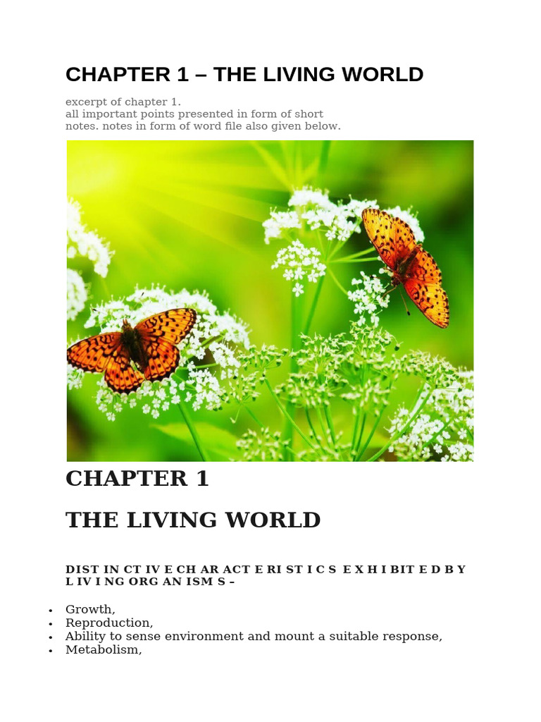 Characteristics of Living Organisms | PDF | Taxonomy (Biology) | Life