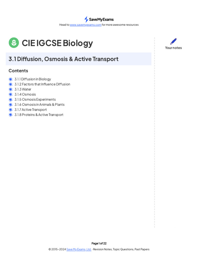 CIE IGCSE Biology: Diffusion & Osmosis | PDF | Osmosis | Diffusion