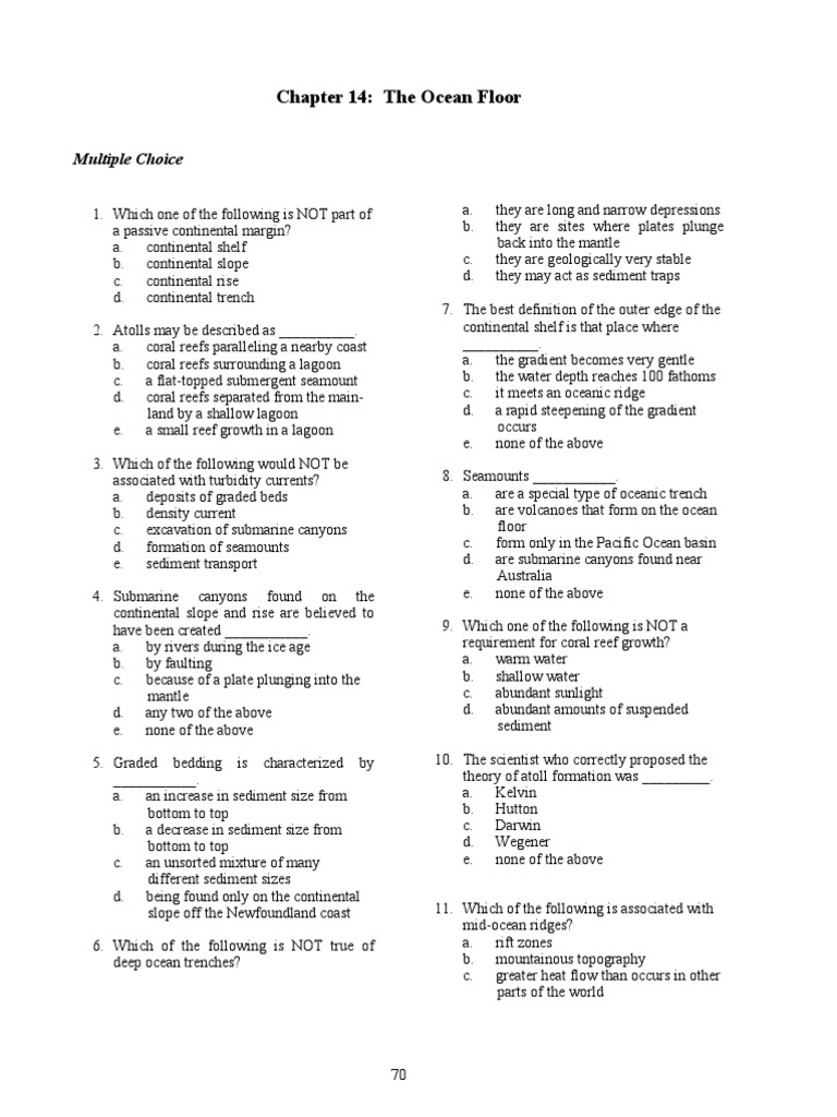 Chapter 14 Test | PDF | Continental Shelf | Oceans