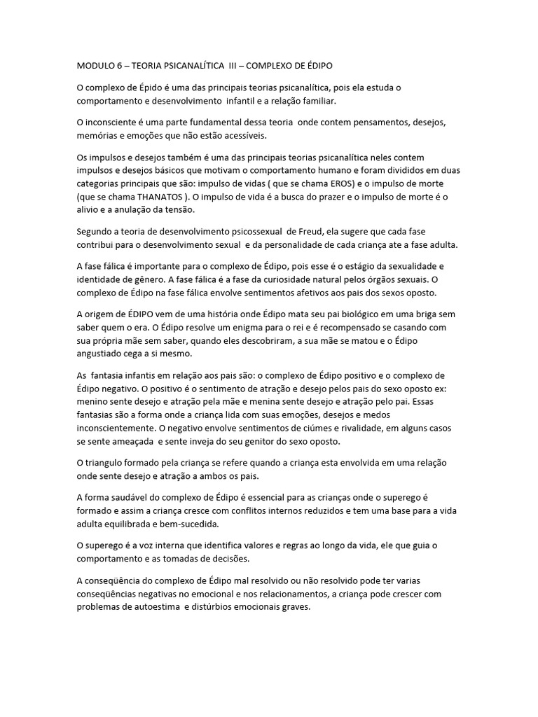 Complexo de Édipo na Psicanálise | PDF | Complexo de Édipo | Psicologia