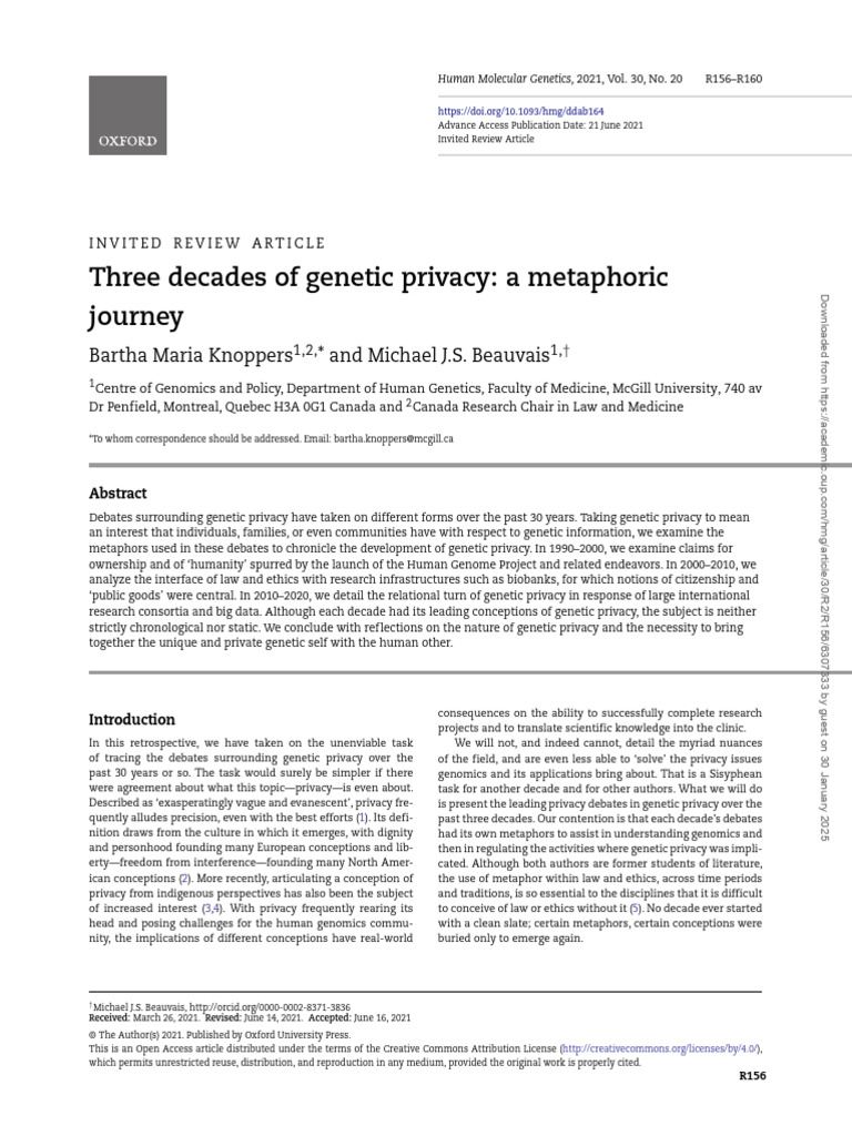 Three decades of genetic privacy a metaphoric journey | PDF | Privacy ...
