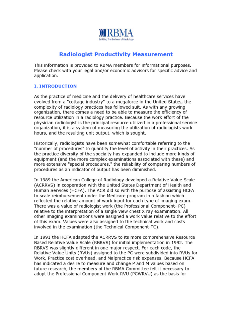 2016 - RVU Productivity Measurement | PDF | Radiology