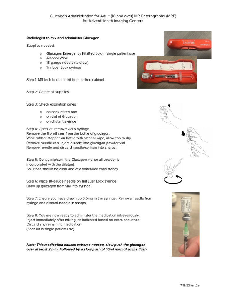 AHIC Glucagon IV Admin Instructions For MRE | PDF
