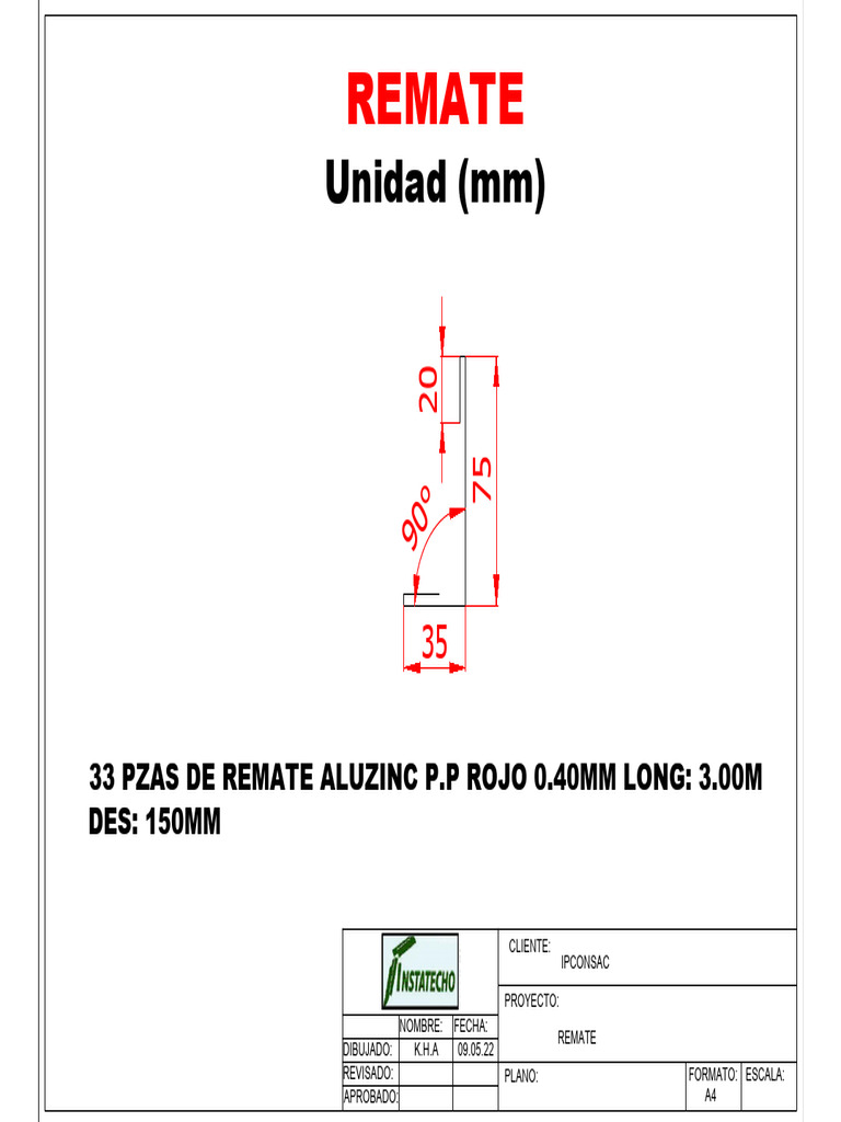Remate Aluzinc Rojo 0.40mm | PDF