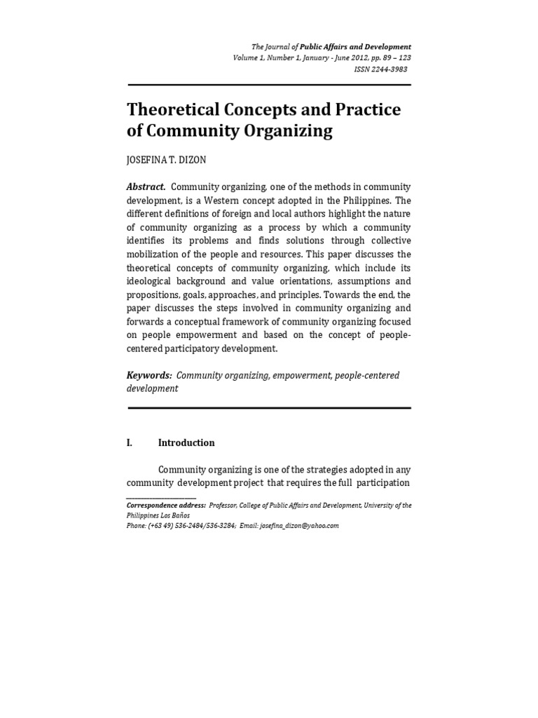 Theoretical Concepts and Practice of Community Organizing | PDF ...