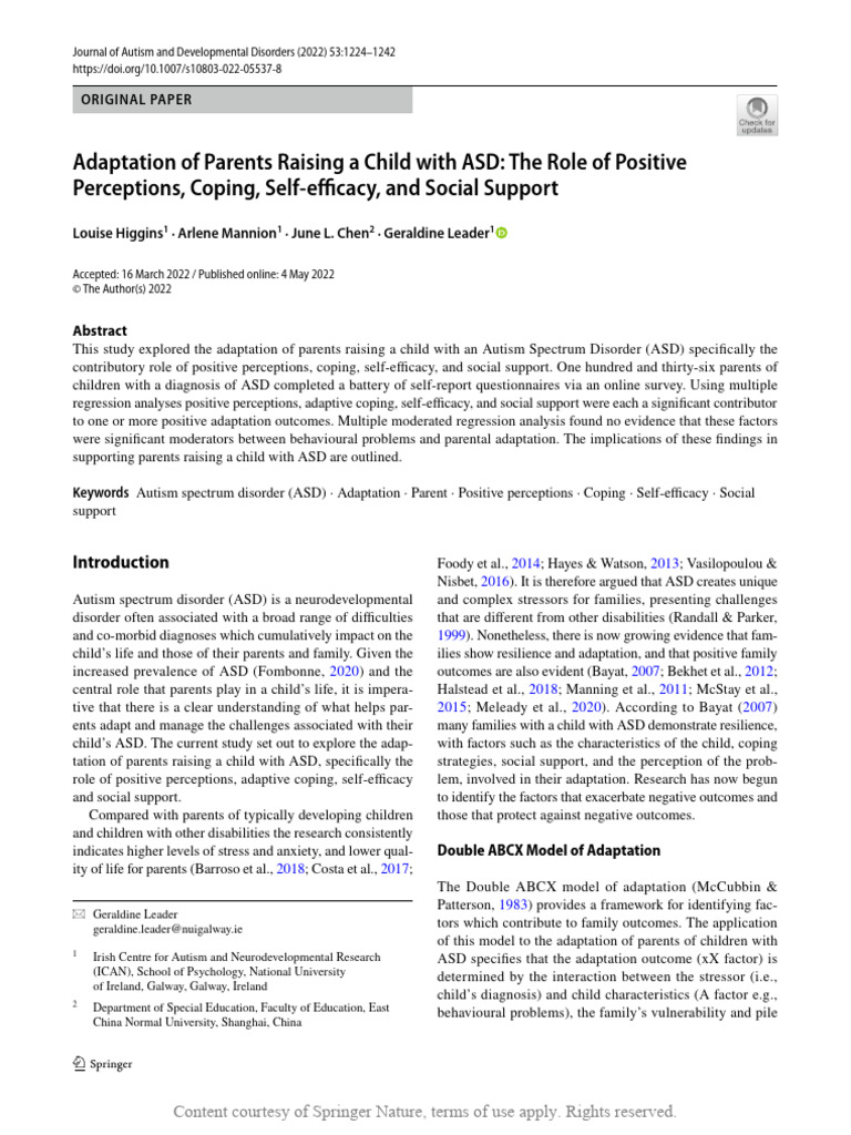 Parental Adaptation in ASD: Key Factors | PDF | Autism | Social Support