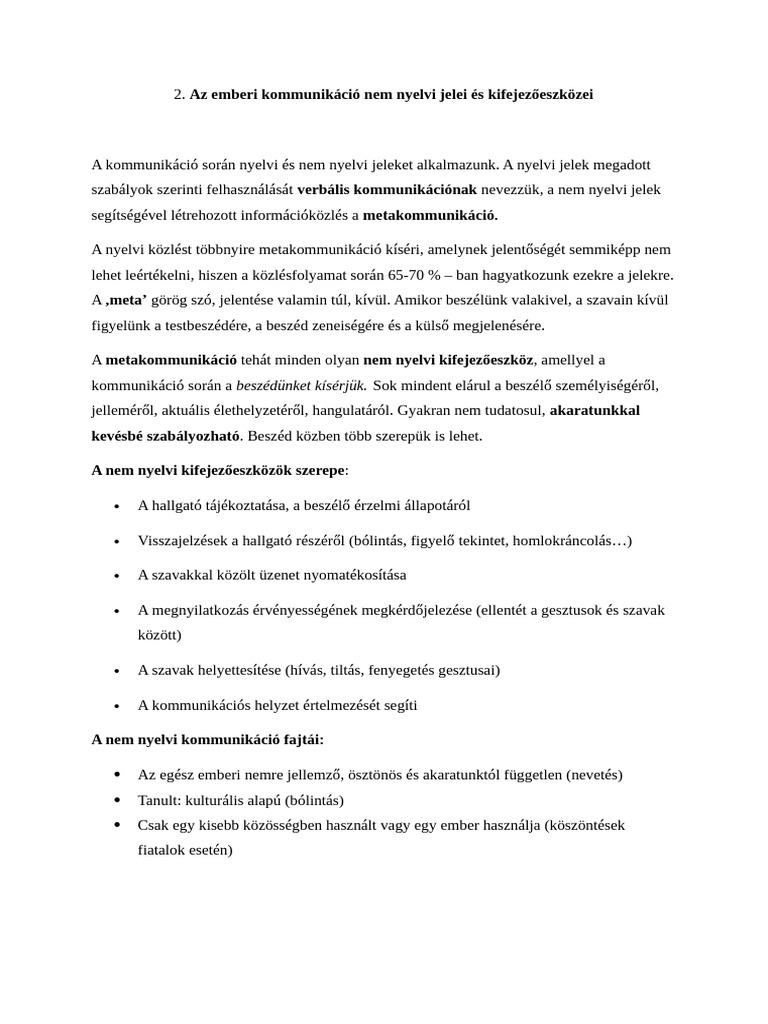 2 Az Emberi Kommunikáció Nem Nyelvi Jelei És Kifejezőeszközei | PDF