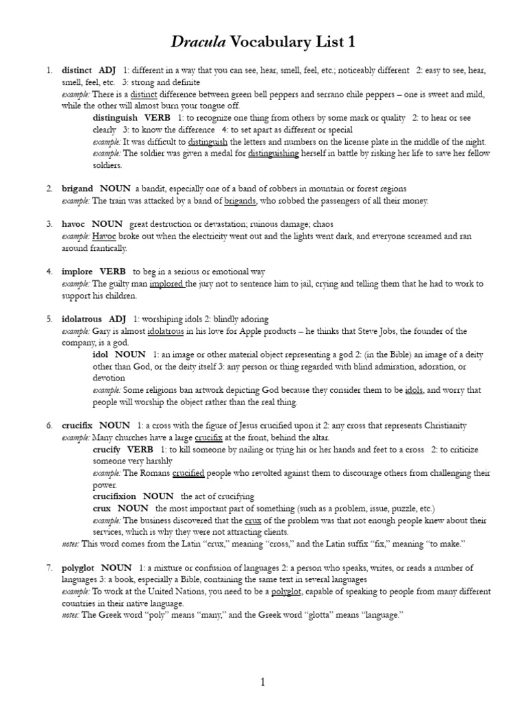 Dracula Vocabulary List Explained | PDF | Crucifixion | Anemia