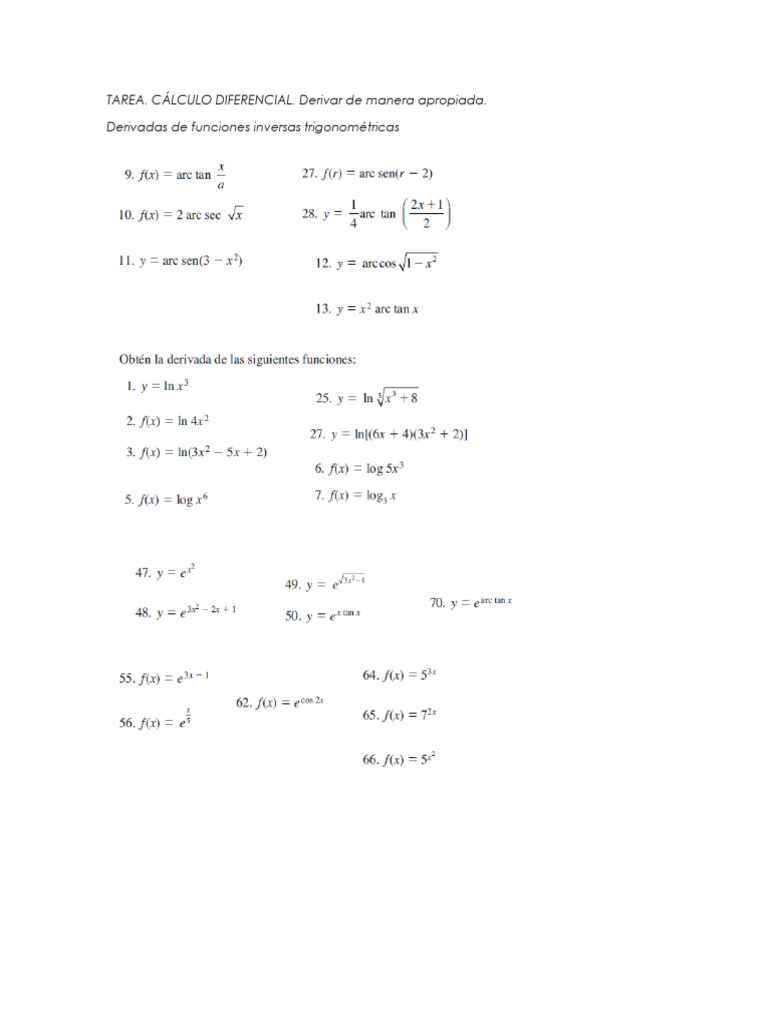Calculo Diferencial Ejercicios de Práctica - Derivadas | PDF
