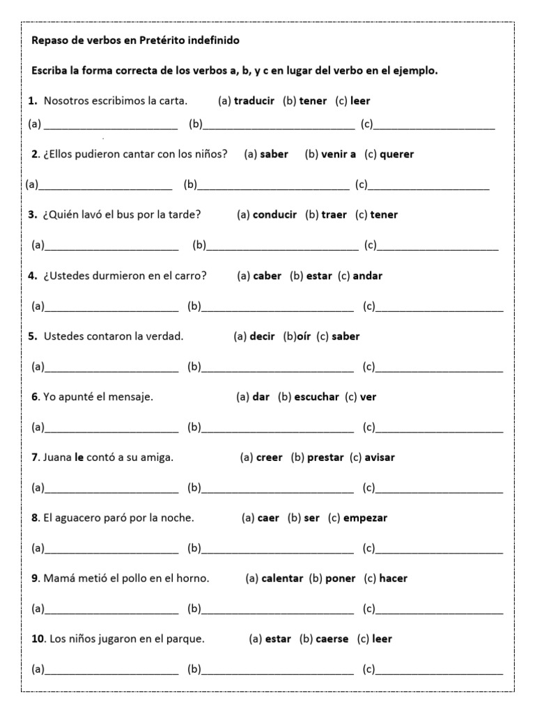 Repaso de Verbos Irregulares P.indefinido Ejercicios | PDF