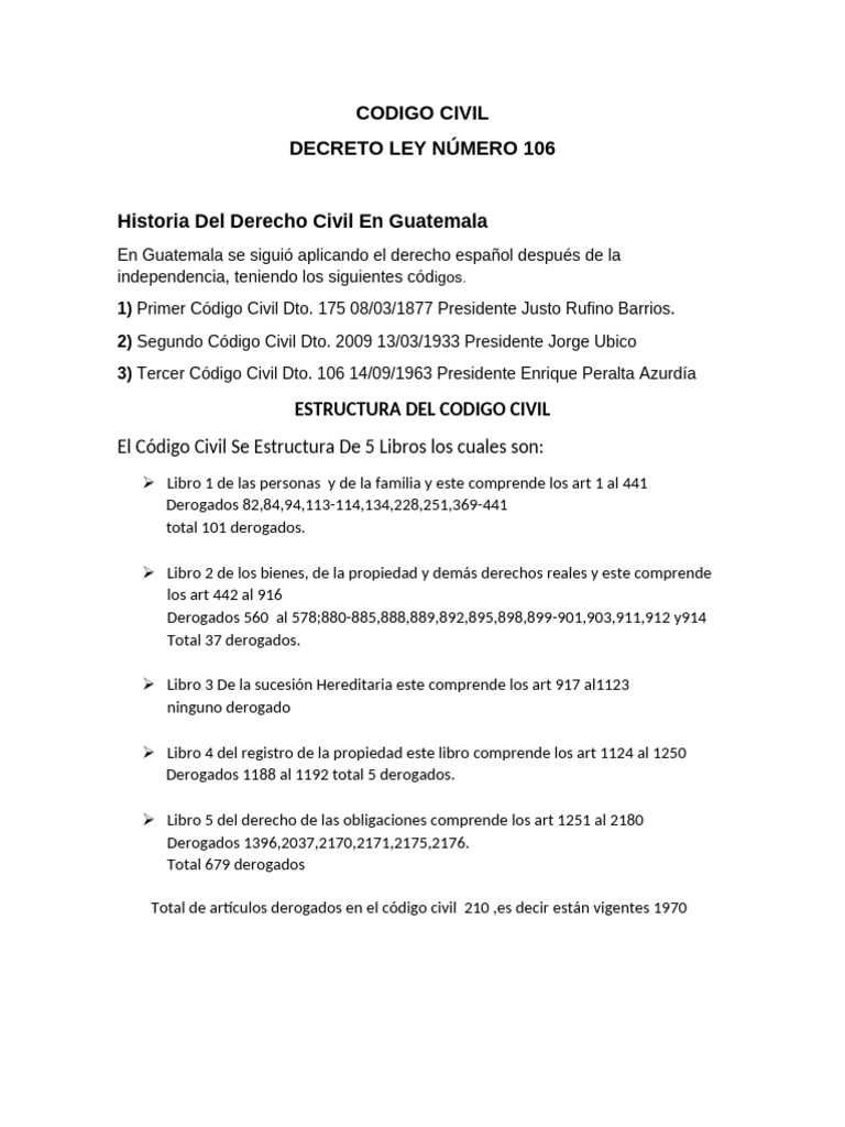Historia y Estructura del Código Civil en Guatemala | PDF