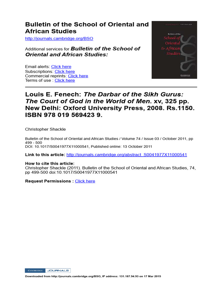 Louis E Fenech The Darbar of The Sikh Gu | PDF | Indian Religions | Punjab