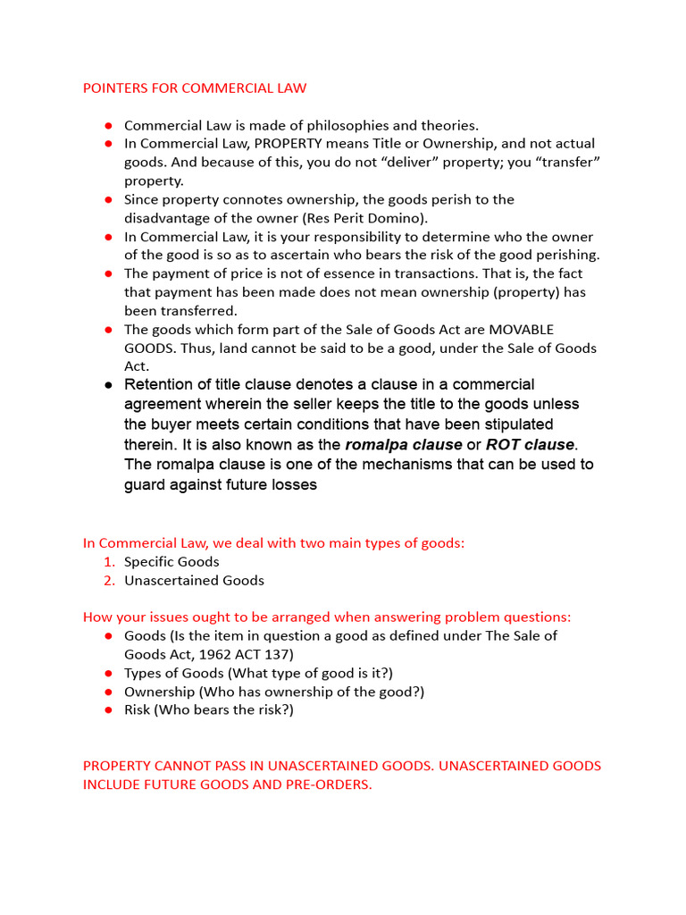 Commercial Law Pointers | PDF