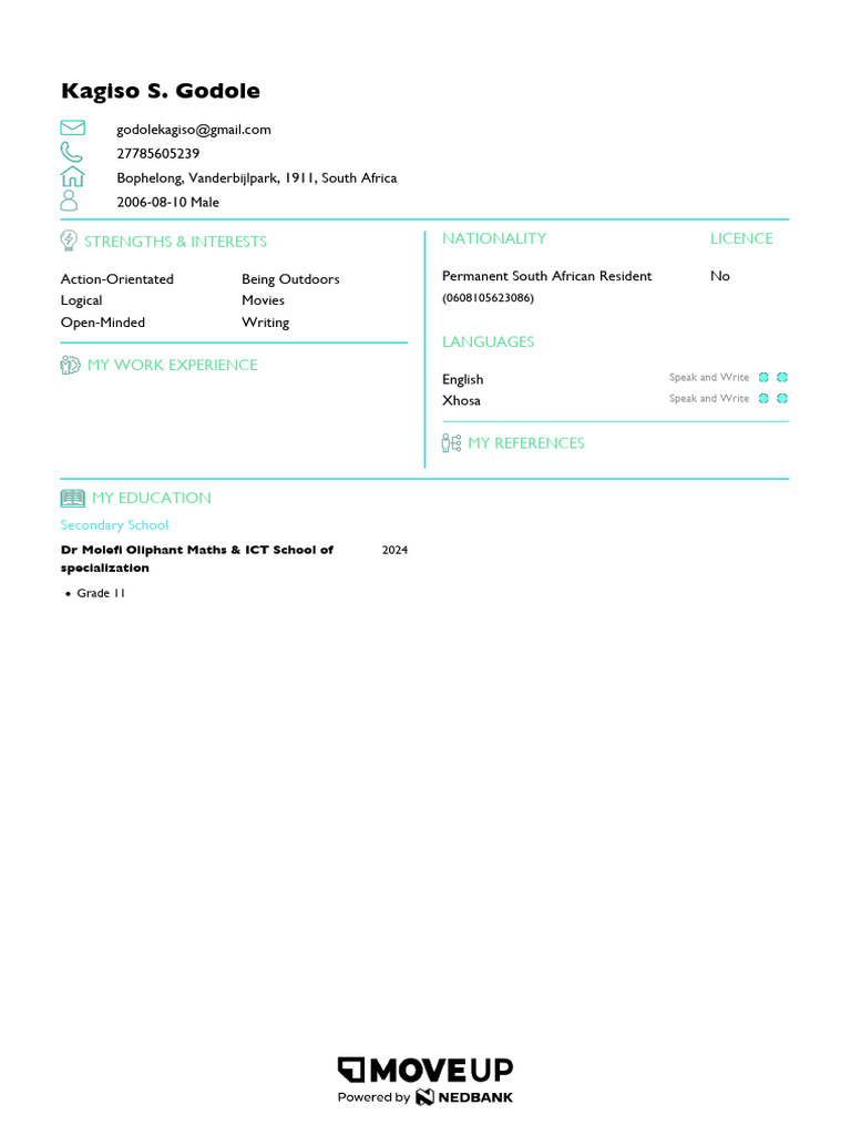 Kagiso S. Godole: Strengths & Interests Nationality Licence | PDF