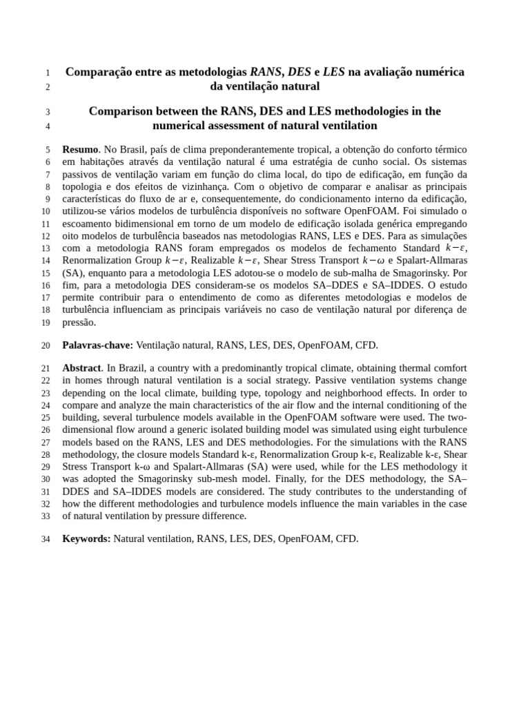 Análise comparativa dos efeitos da turbulência utilizando os modelos ...