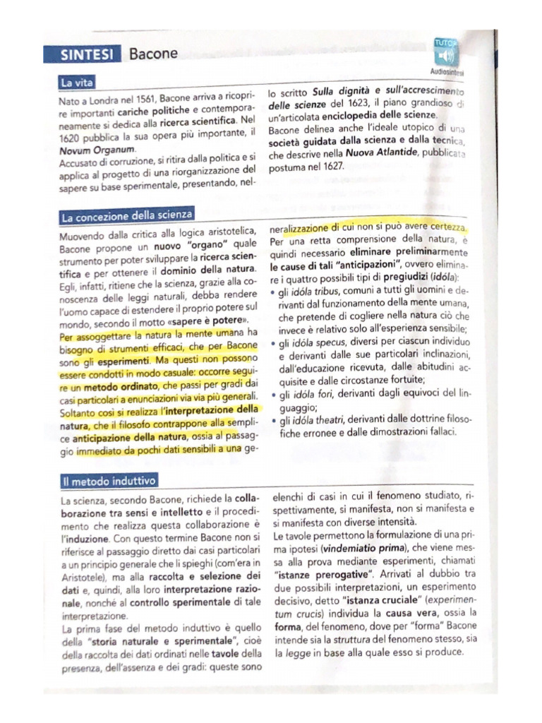 SINTESI Bacone | PDF