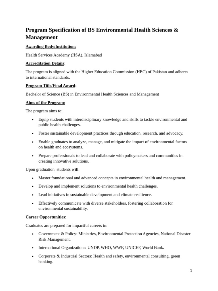 BS in Environmental Health Sciences Program | PDF | Environmental ...