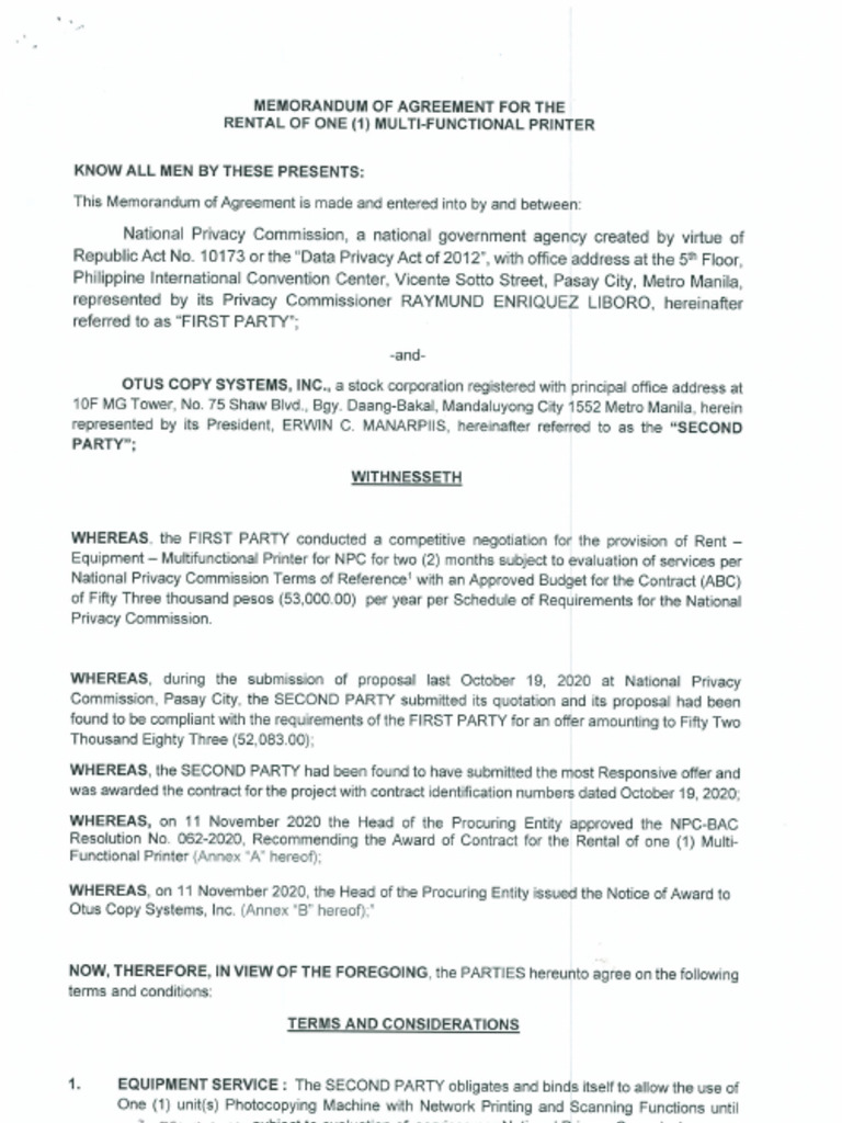RESO NOA CONTRACT Multi Functional Printer | PDF