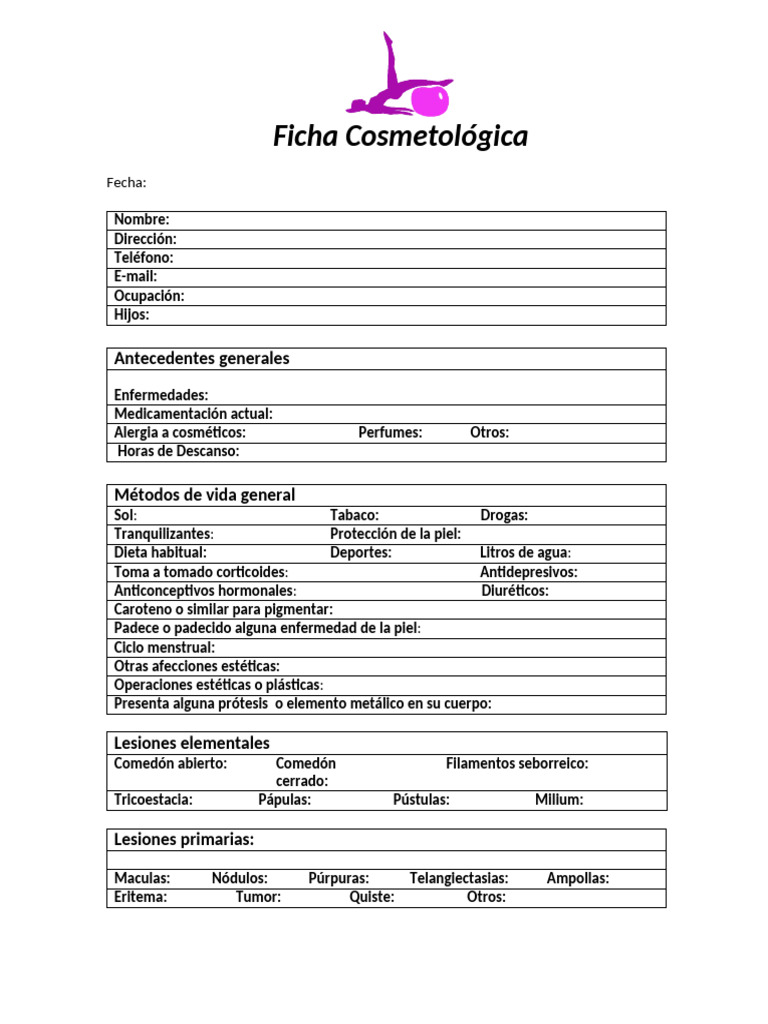 Ficha Cosmetológica Facial Detallada | PDF | Piel | Especialidades Medicas