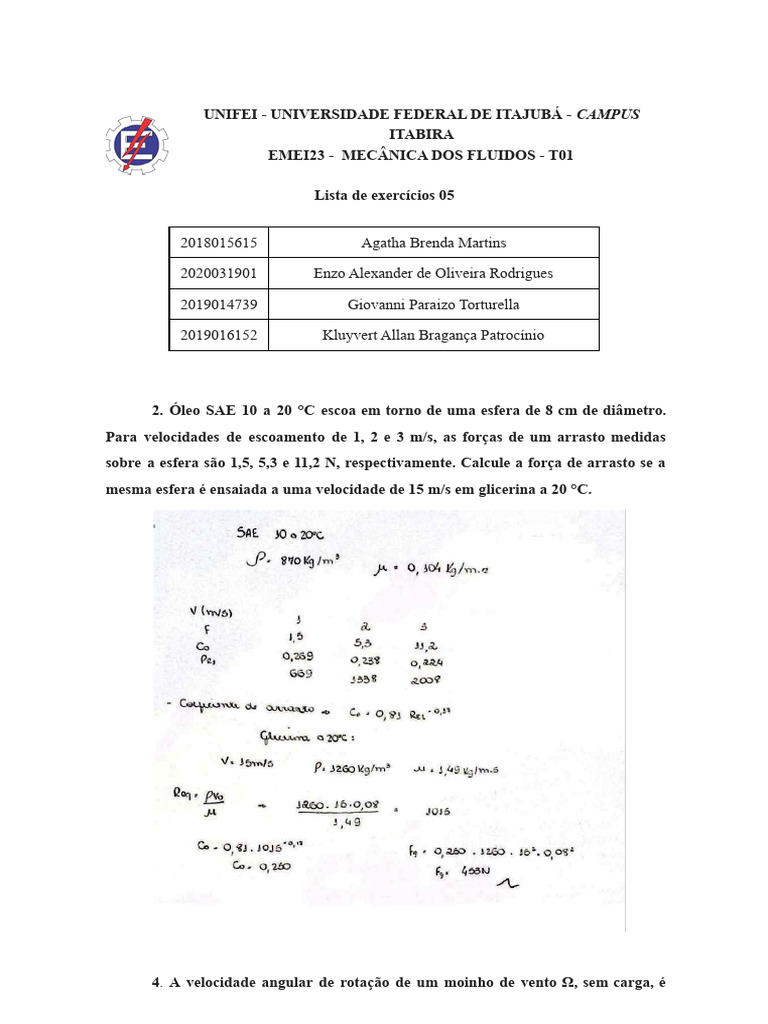 Emei23 Lista 05 | PDF | Mecânica dos fluidos | Camada limite