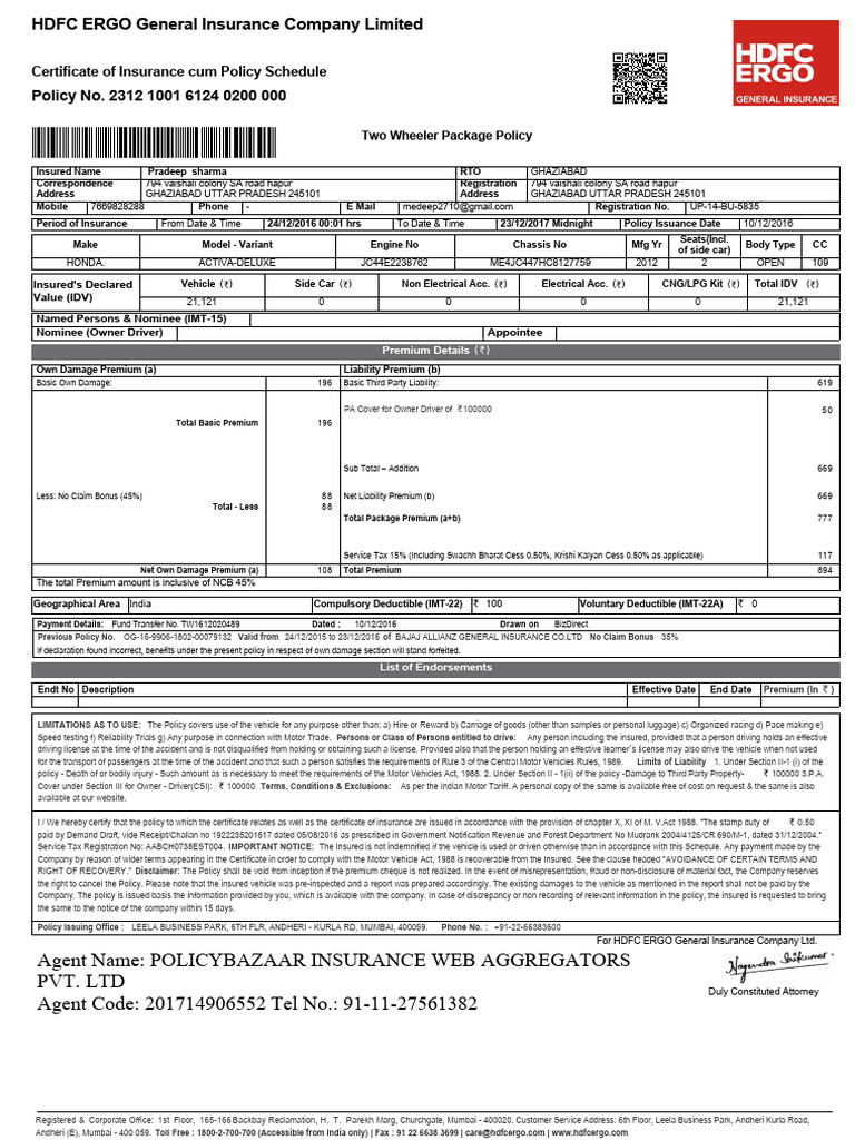 scooty ins 16-17 | PDF | Insurance | Deductible