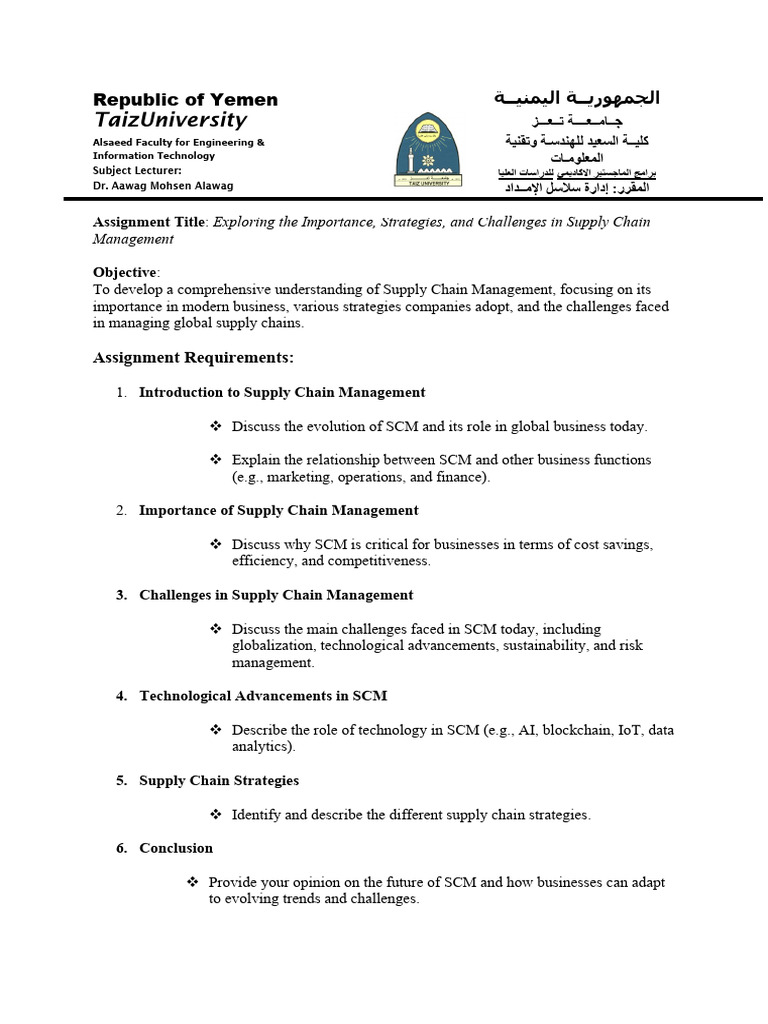 Supply Chain Management Assignment Guide | PDF | Supply Chain ...