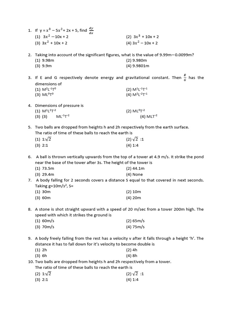 Physics - Sample Paper - PCB | PDF | Force | Velocity